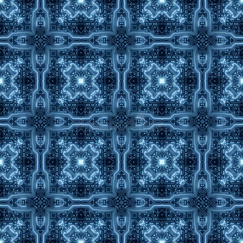 Blue Circuit Board Pattern Digital Seamless Background. Abstract Futuristic Computer Motherboard ...