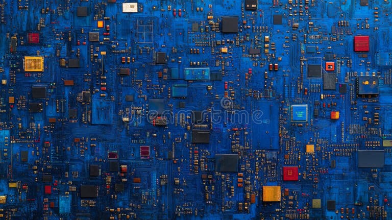 Blue Circuit Board Texture Background with Electronic Components Stock ...