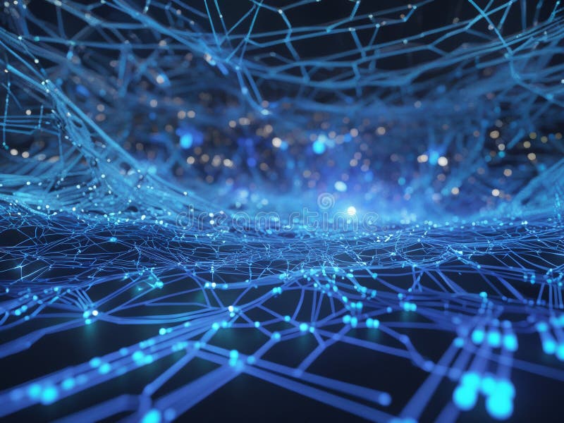 Blue Circuit Web Expands Over Abstract Tech Background Representing ...