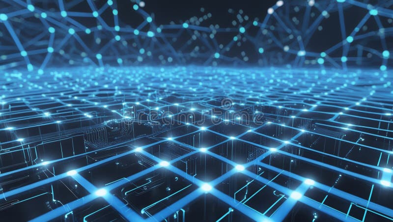 Blue Circuit Web Expands Over Abstract Tech Background Representing ...