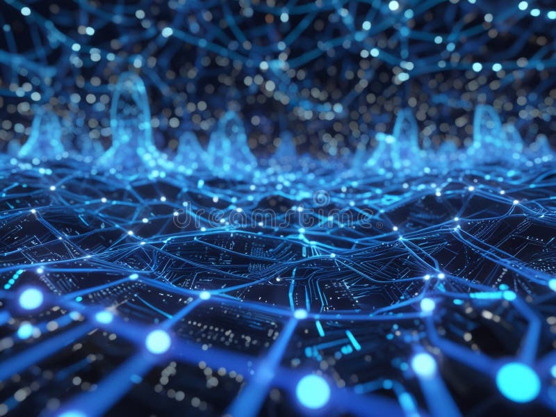 Blue Circuit Web Expands Over Abstract Tech Background Representing ...