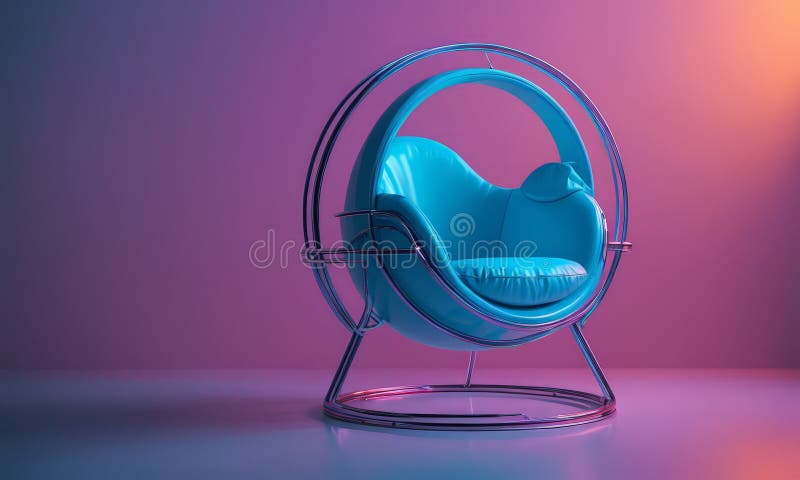 Blue, Circular Chair with Curved Backrest and Armrests Sits on Pink and ...