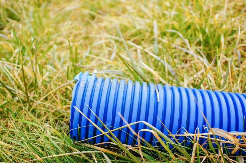 Blue Circular Object on a Green Field of Grass Stock Photo - Image of ...