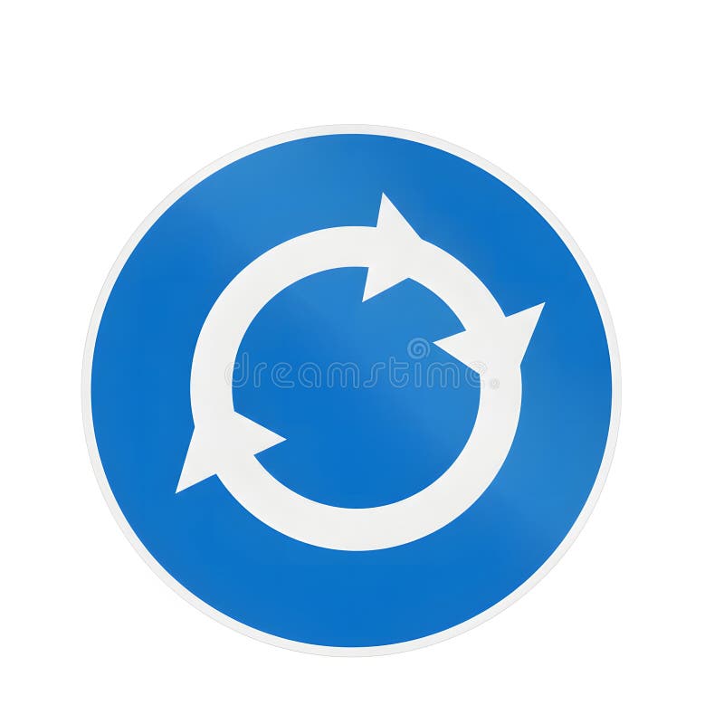 Blue Circular Traffic Sign with White Rotating Arrows Stock ...