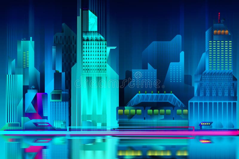 Blue city background stock illustration. Illustration of illuminated ...