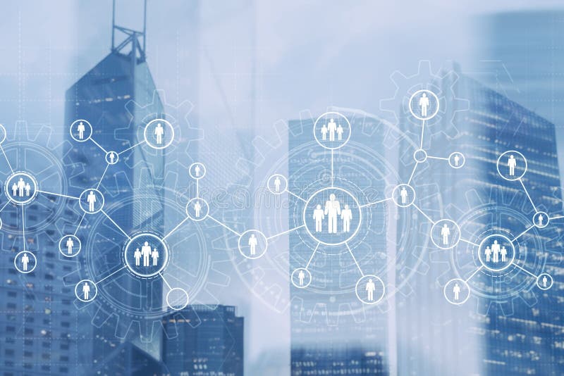 Blue City Background and People Icons. Stock Image - Image of sign ...