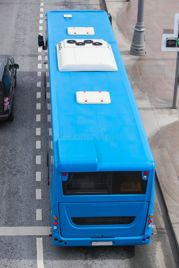 Blue City Bus on Moving Road Stock Photo - Image of road, automobile ...