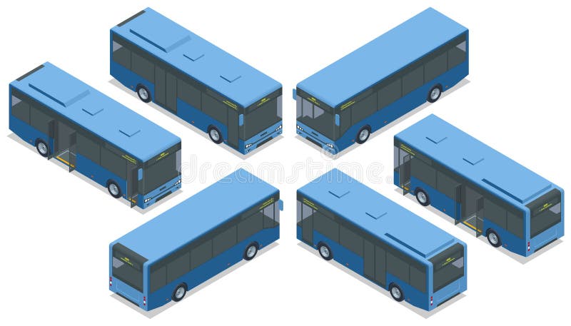 Blue City Buses. Isometric Vector Illustration of Blue City Buses Stock ...
