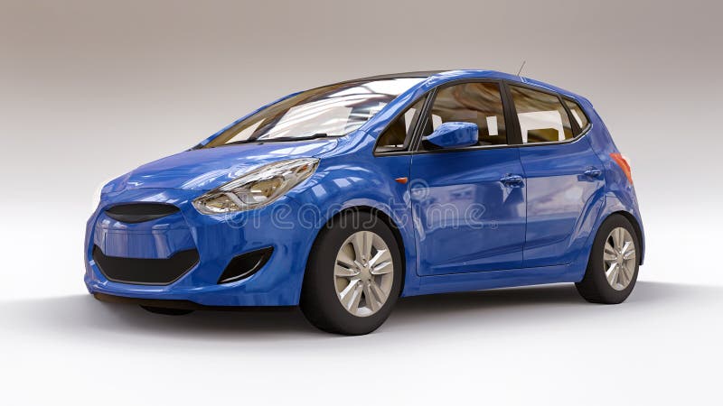 Blue City Car with Blank Surface for Your Creative Design. 3D Rendering ...