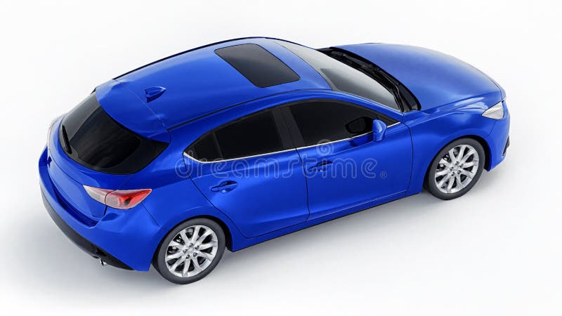 Blue City Car with Blank Surface for Your Creative Design. 3D Rendering ...