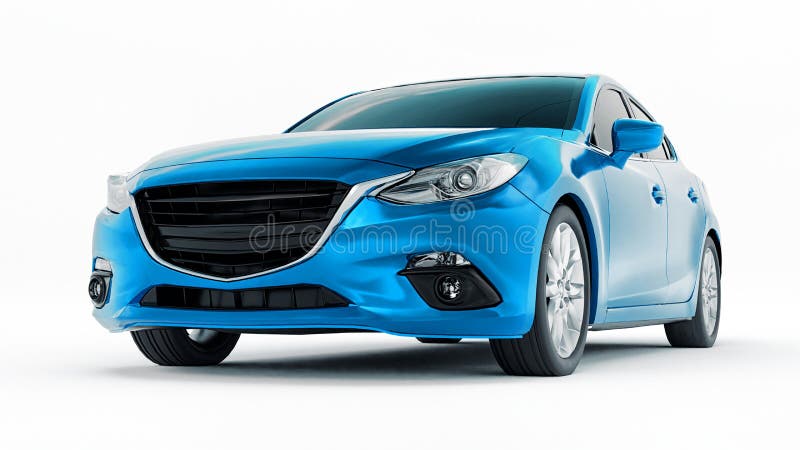 Blue City Car with Blank Surface for Your Creative Design. 3D Rendering ...
