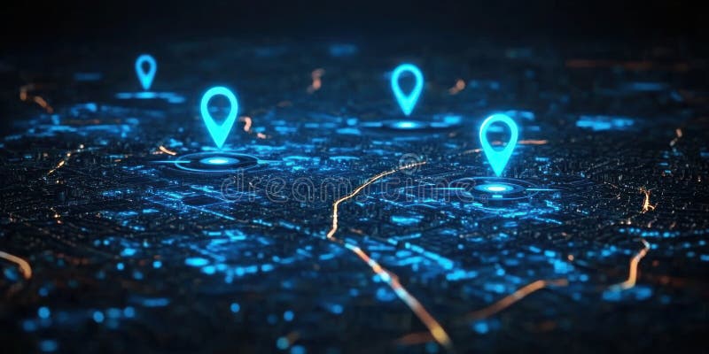 A Blue City Map with Four Blue Pins on it Stock Illustration ...