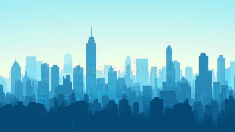 Blue City Skyline at Dawn stock illustration. Illustration of geometric ...