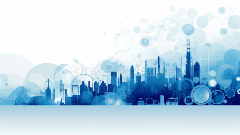 Blue Cityscape with a Lot of Bubbles Stock Illustration - Illustration ...