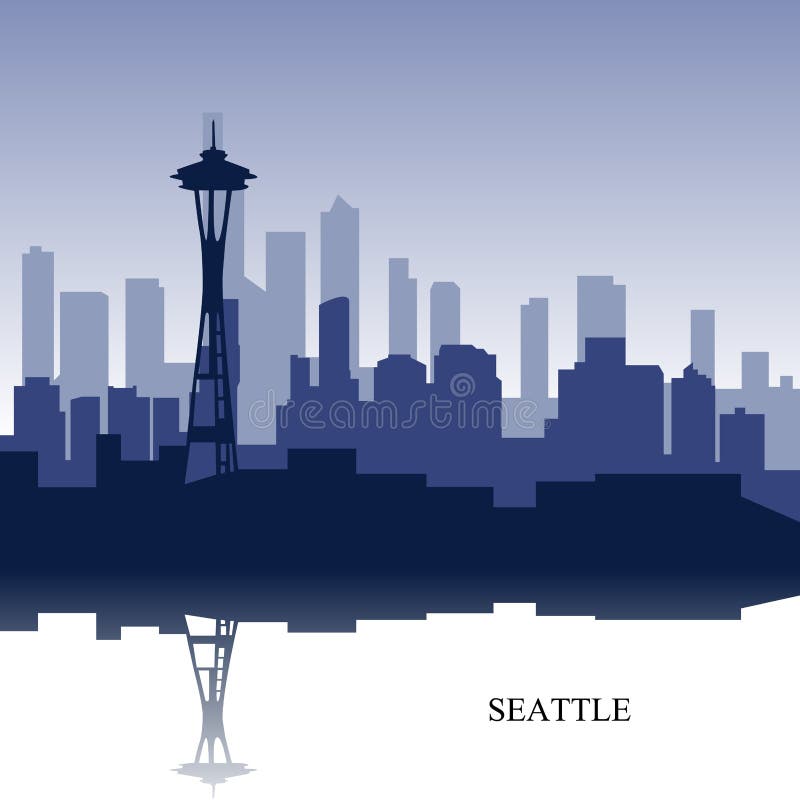 Blue cityscape of Seattle stock illustration. Illustration of panorama ...