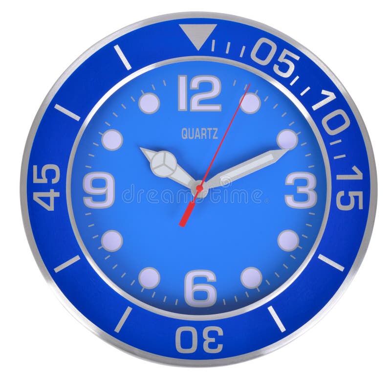Blue Classic Clock on a White Wall Stock Illustration - Illustration of ...