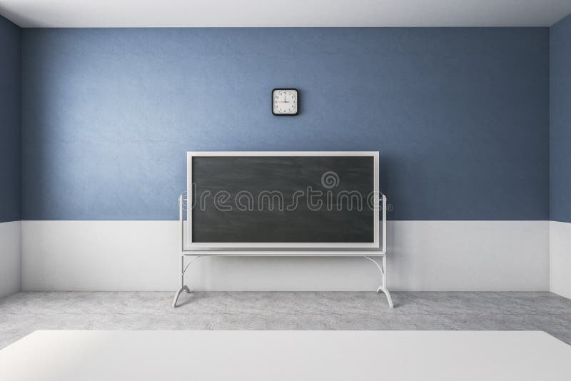 Blue Classroom with Empty Chalkboard Stock Illustration - Illustration ...