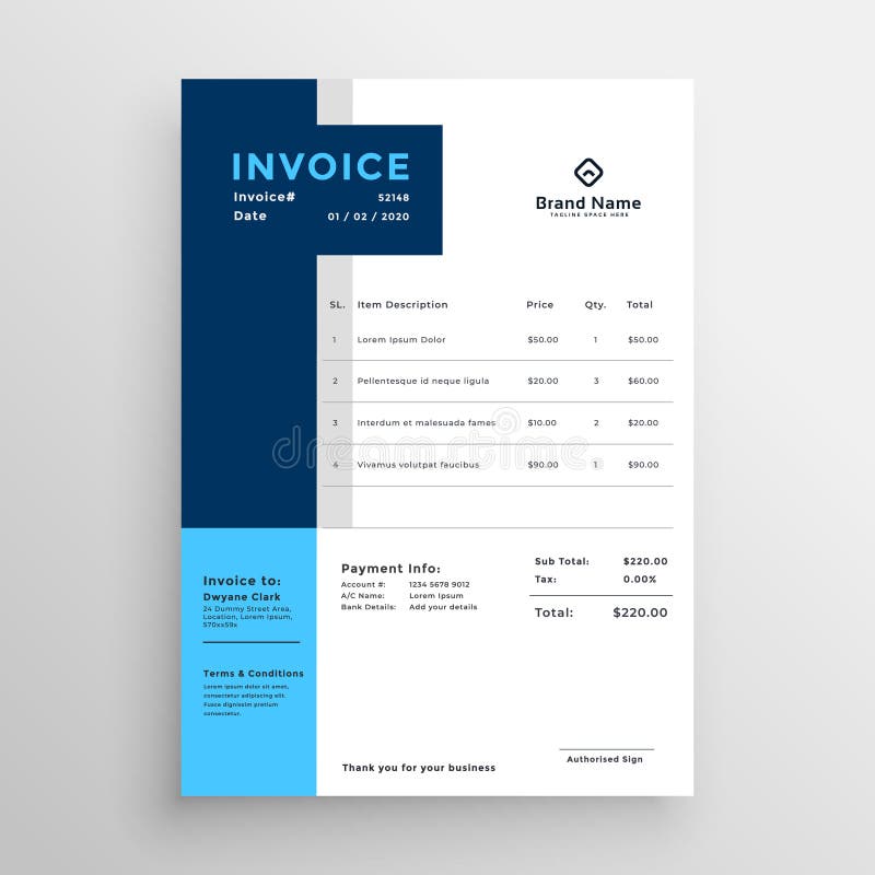 Blue Clean Business Invoice Template Stock Vector - Illustration of ...