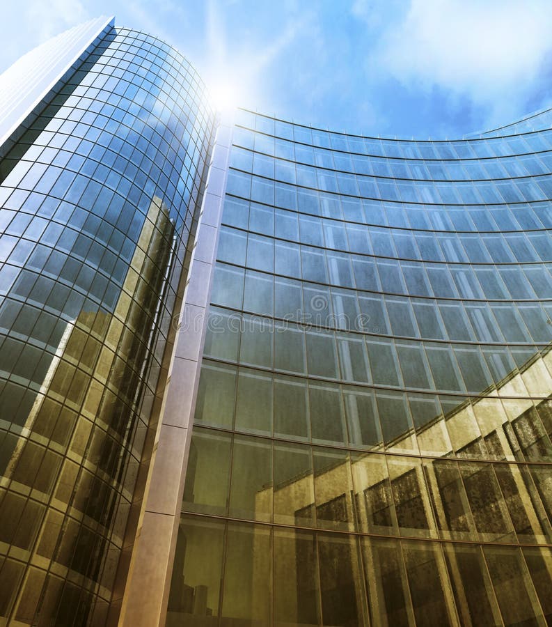 Blue Clean Glass Wall of Modern Skyscraper Stock Image - Image of ...