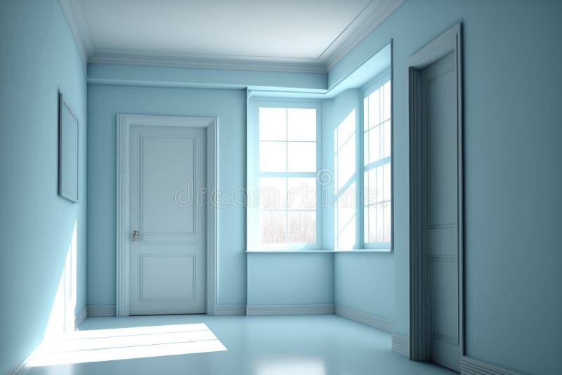 Blue Clean Minimal Room Interior Copy Space Background Stock ...
