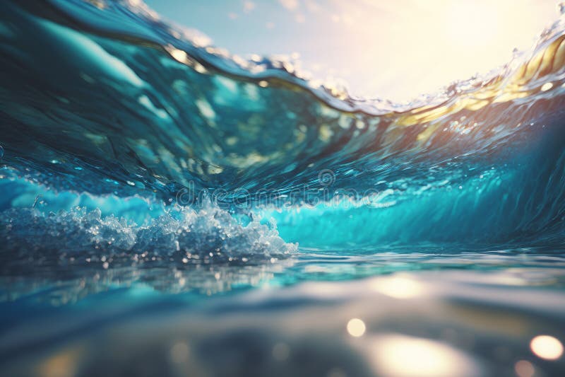 Blue Clean Sea Wave Generative AI Stock Illustration - Illustration of ...