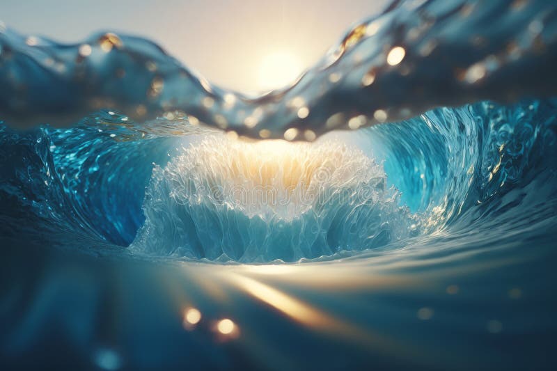 Blue Clean Sea Wave Generative AI Stock Illustration - Illustration of ...