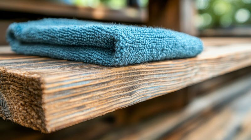 Blue Cleaning Cloth Folded on Rustic Wood Grain Surface, Cleaning ...