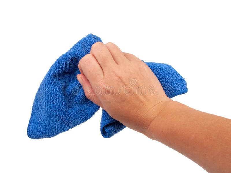 Blue Cleaning Rag in Hand Isolated on the White Stock Image - Image of ...