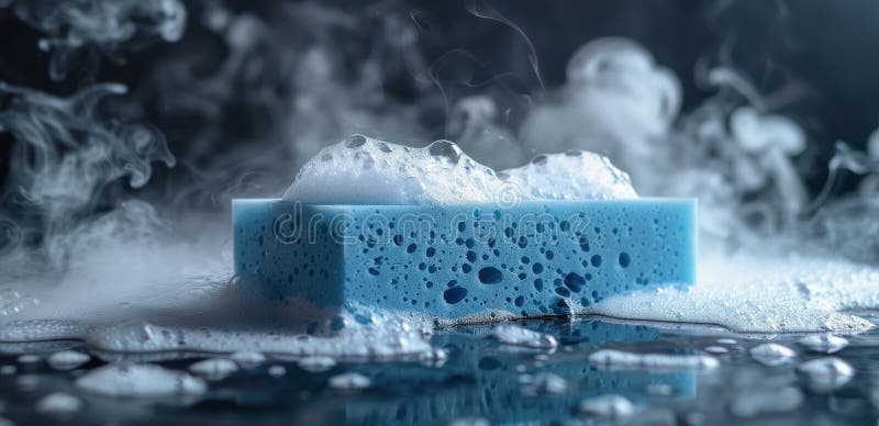 Blue Cleaning Sponge with White Foam and Bubbles Stock Photo - Image of ...