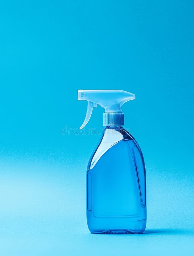 Blue Cleaning Spray Bottle on Blue Background with White Trigger ...