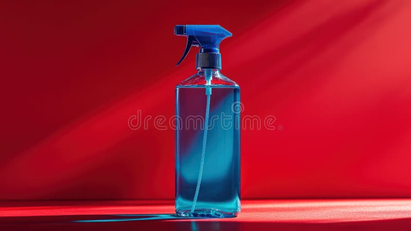 A Blue Cleaning Spray Bottle on a Red Surface Stock Illustration ...