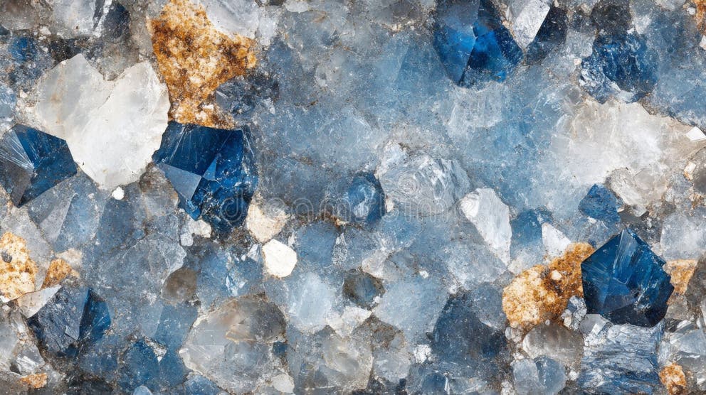 Blue and Clear Crystal Clusters in Rock Matrix Stock Illustration ...