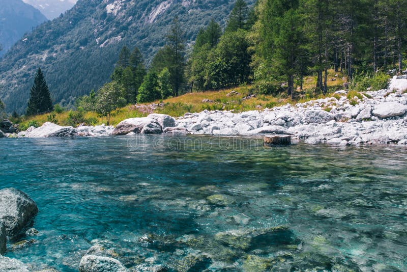 A Blue Clear Mountain River Stock Image - Image of green, pine: 58826821