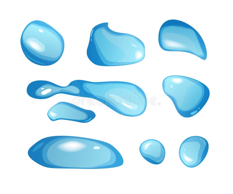 Blue Clear Water Drops Set Cartoon Vector Illustration. Stock Vector ...