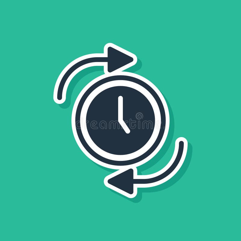 Blue Clock with Arrow Icon Isolated on Green Background. Time Symbol ...