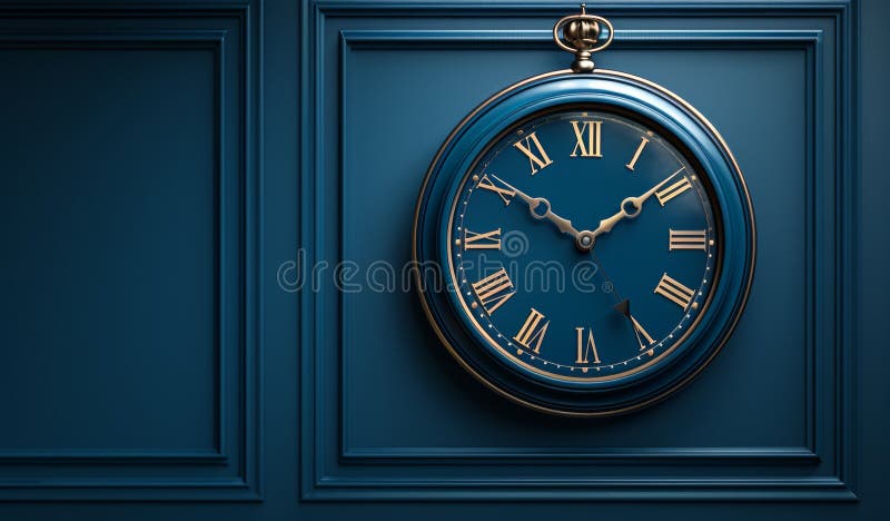 Blue Clock on Blue Background with Space for Text, Top View. Stock ...
