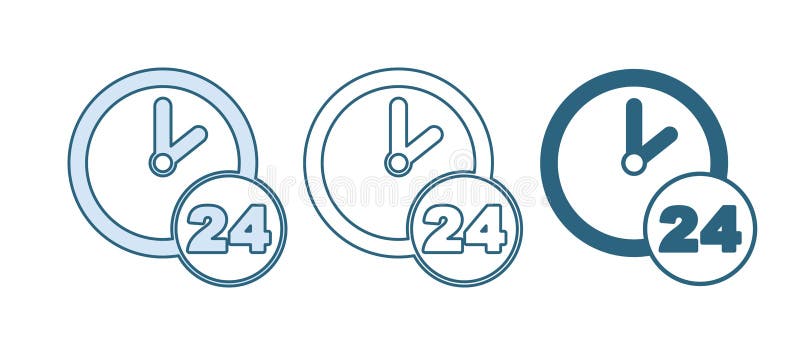 Blue Clock 24 Hours Icon Isolated on White Background. All Day Cyclic ...