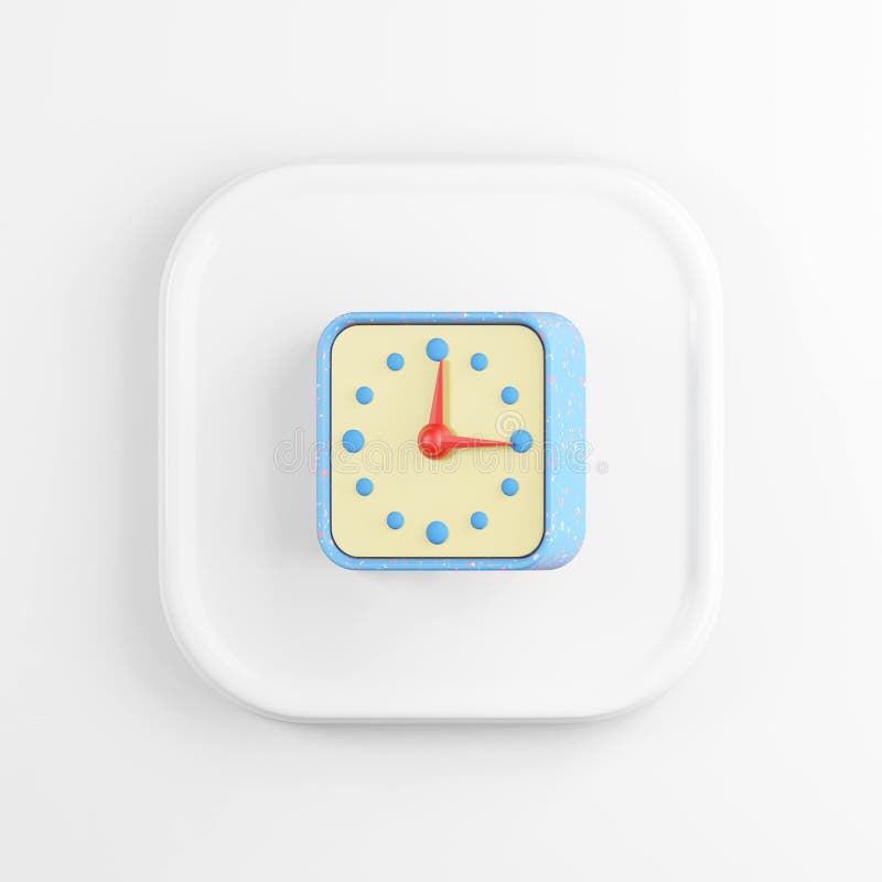 Blue Clock Icon. 3D Rendering White Square Key Button, Interface Ui Ux ...