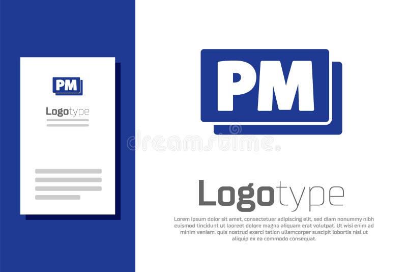 Blue Clock PM Icon Isolated on White Background. Time Symbol. Logo ...