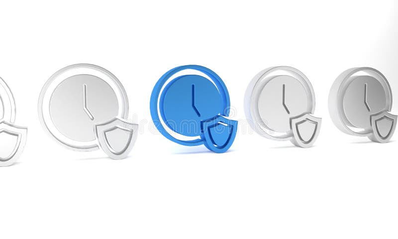 Blue Clock with Shield Icon Isolated on White Background. Security ...