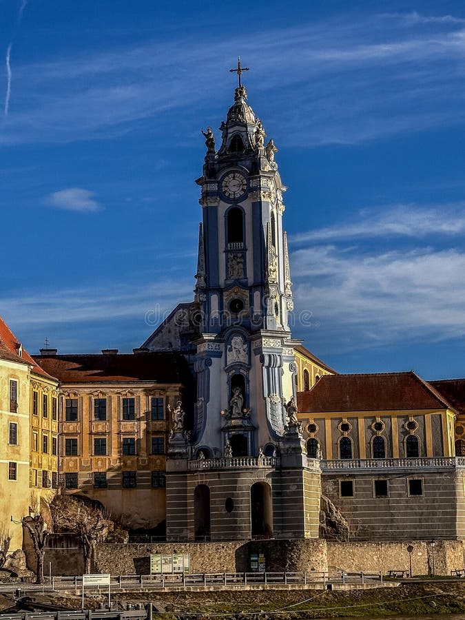 Blue Clock Tower in Durnstein Austria Stock Image - Image of danube ...