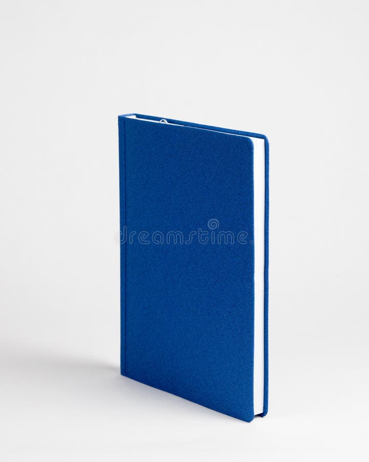 Blue Closed Notebook in a Standing View on a White Background. Side ...