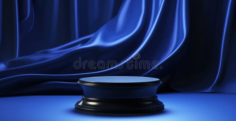 Blue Cloth and Podium Scene Stage Platform for Display Products. Stock ...