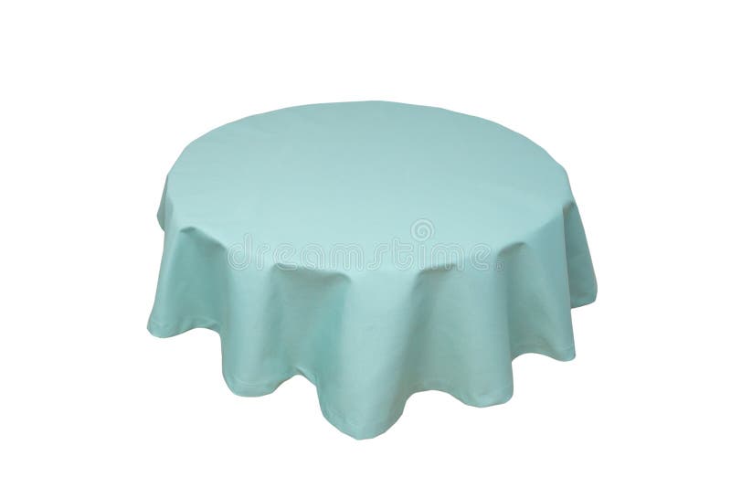 Blue Cloth on a Round Shaped Table, Side View Isolated on White ...