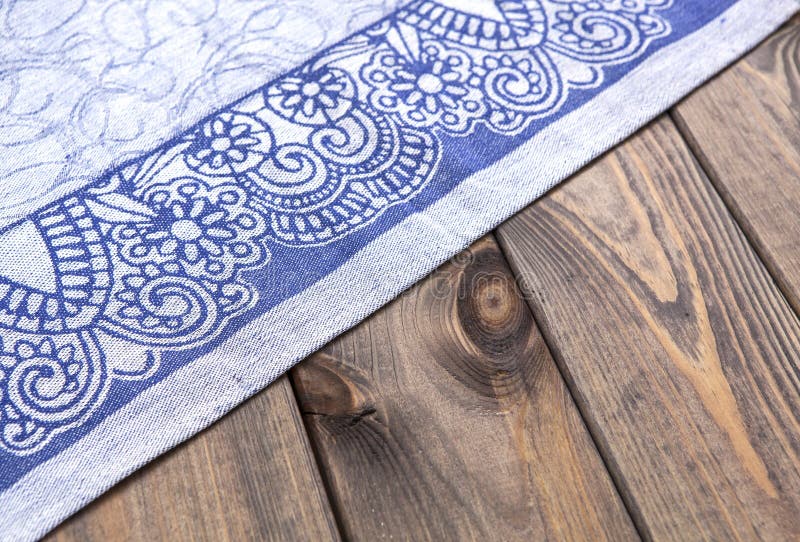 Blue Cloth on Wooden Table, Top View Stock Photo - Image of cloth ...