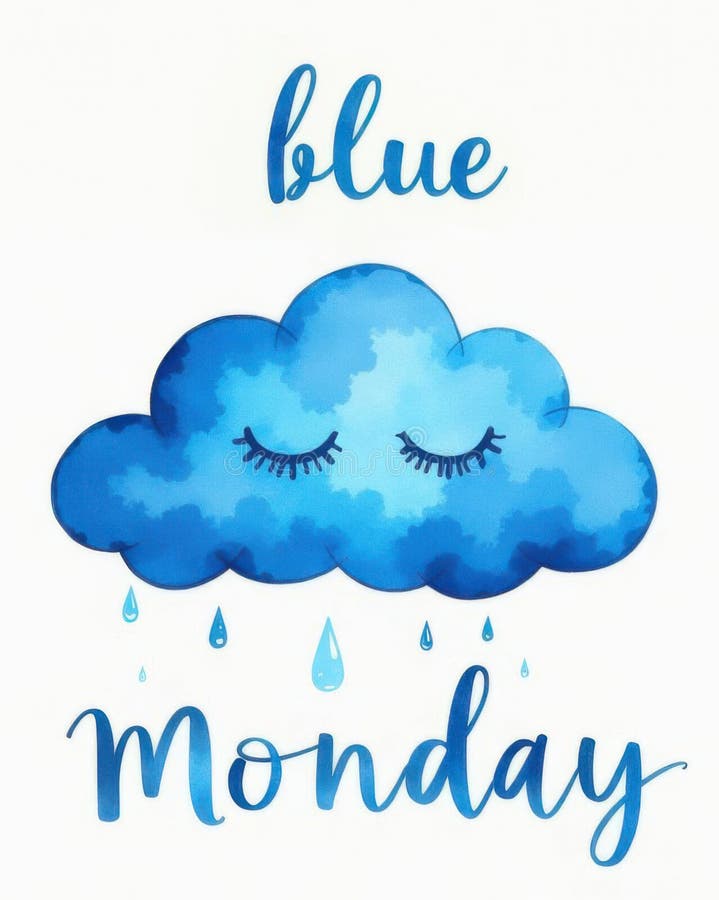 A Blue Cloud with Closed Eyes Rests Above the Words Blue Monday, with ...