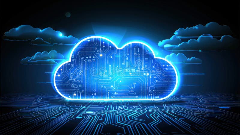 A Blue Cloud with a Computer Chip Inside of it Stock Photo - Image of ...