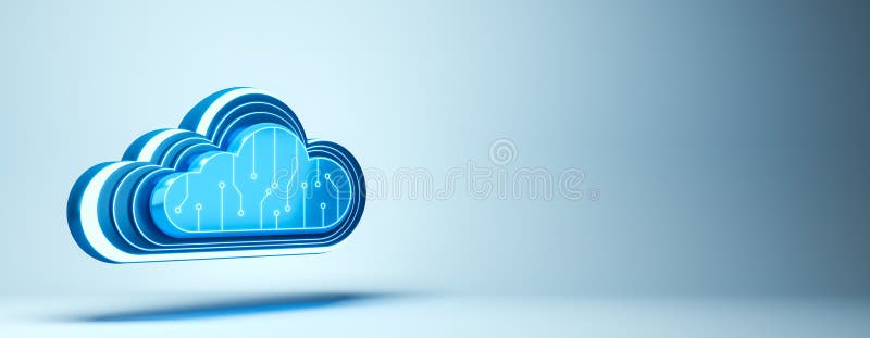 Blue Cloud Computing Icon with Circuit Design on Light Blue Background ...
