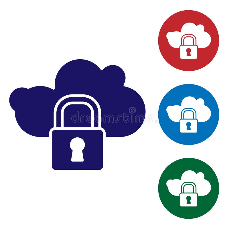 Blue Cloud Computing Lock Icon Isolated on White Background. Security ...