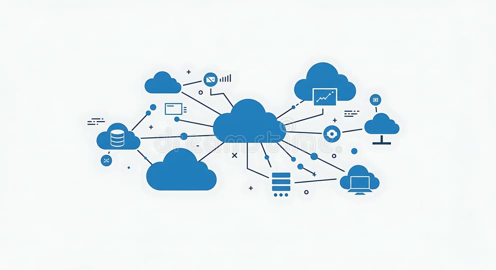Blue Cloud Computing Network Illustration on a White Background ...